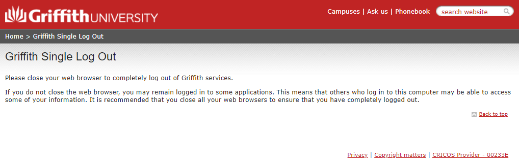 Griffith| Logout